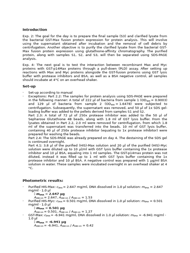 Biochemistry Lab Report Day 7 | PDF | Proteins | Glutathione S Transferase