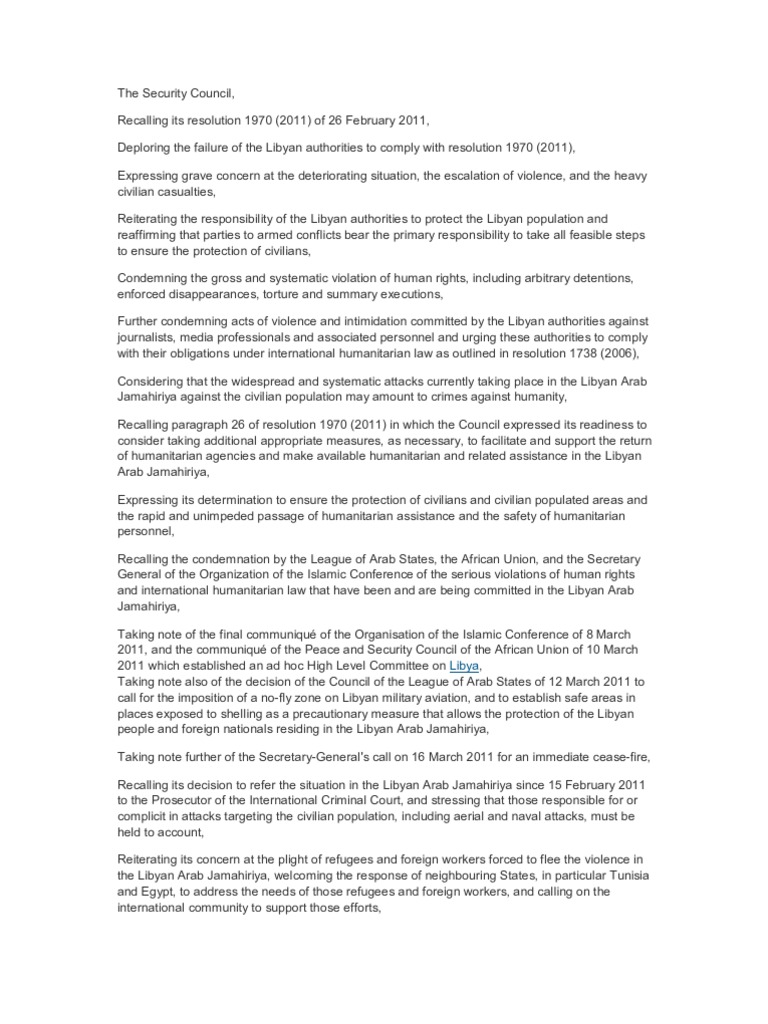 The Security Council Resolution 1973 (2011) | PDF | Human Rights Abuses ...