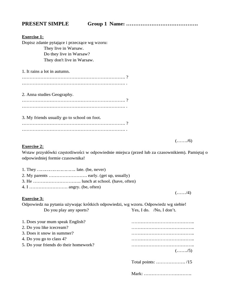 Present Simple 6a | PDF