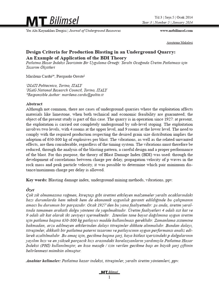 Design Criteria For Production Blasting | PDF | Physical Phenomena ...