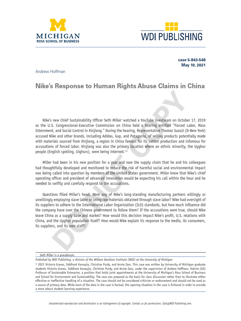 Nikes Response To Human Rights Abuse Claims in China Preview | PDF | Nike