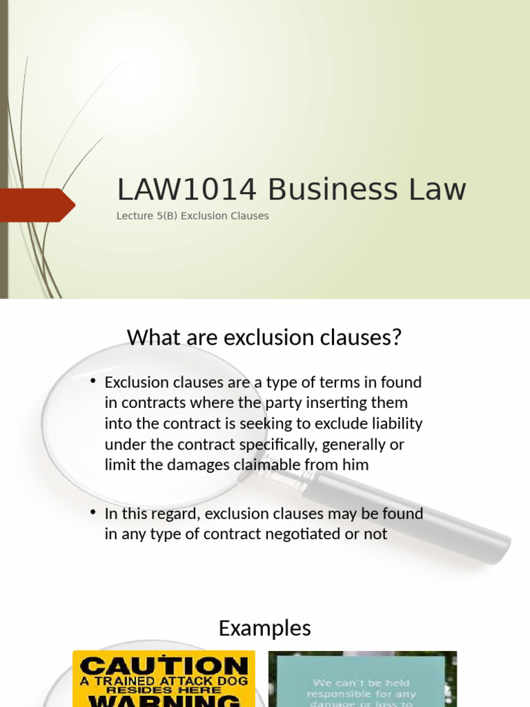 Lecture 5 (B) Exclusion Clauses in Contract | PDF | Negligence | Breach ...