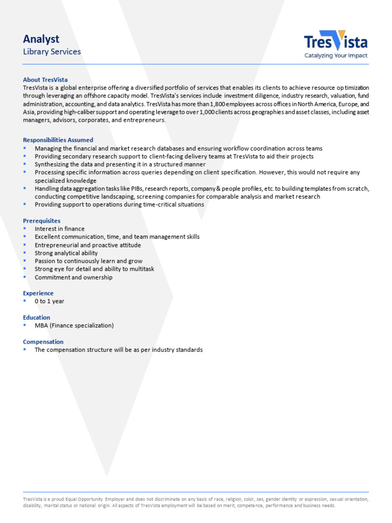 TresVista Financial Services Overview | PDF