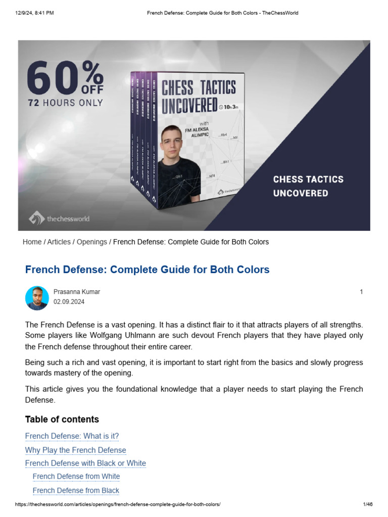 French Defense - Complete Guide For Both Colors - TheChessWorld | PDF ...