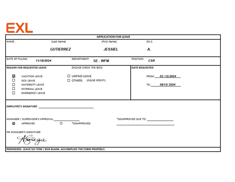 Jess Leave Form | PDF