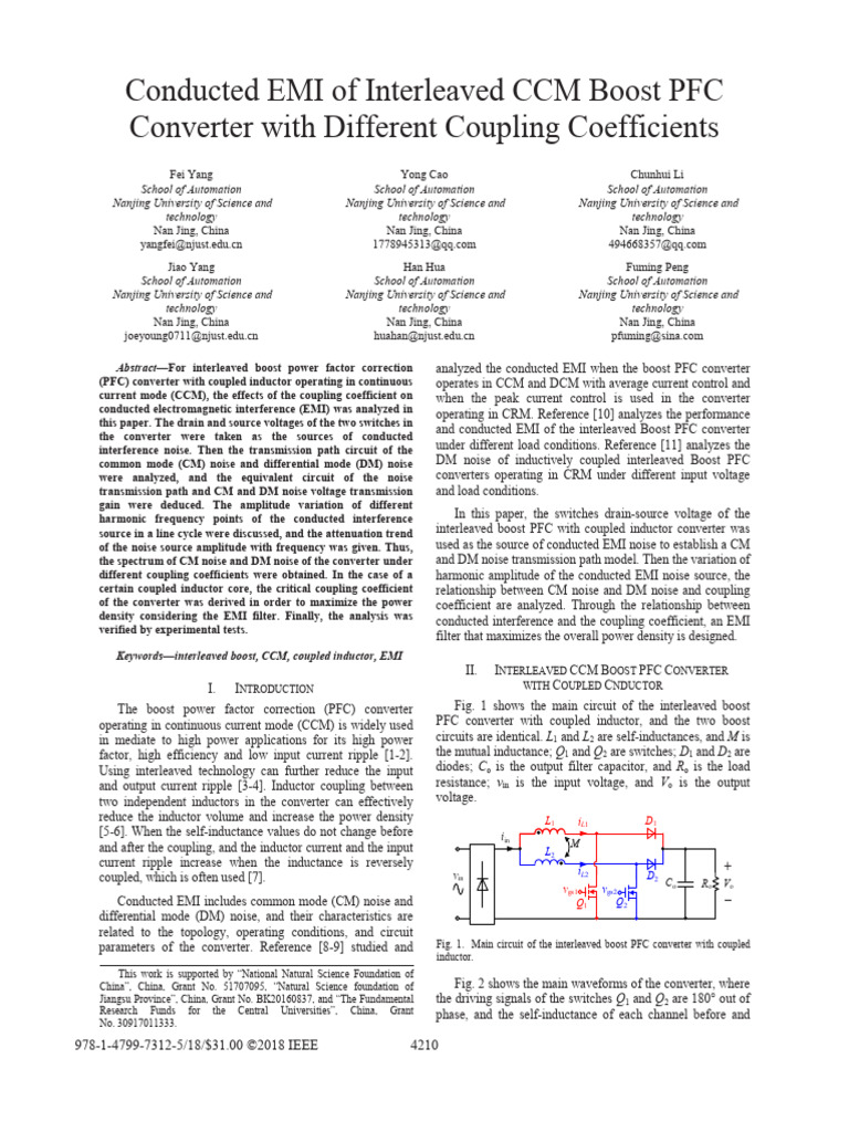 ECCE2018 - Conducted EMI of Interleaved CCM Boost PFC Converter With Different Coupling ...