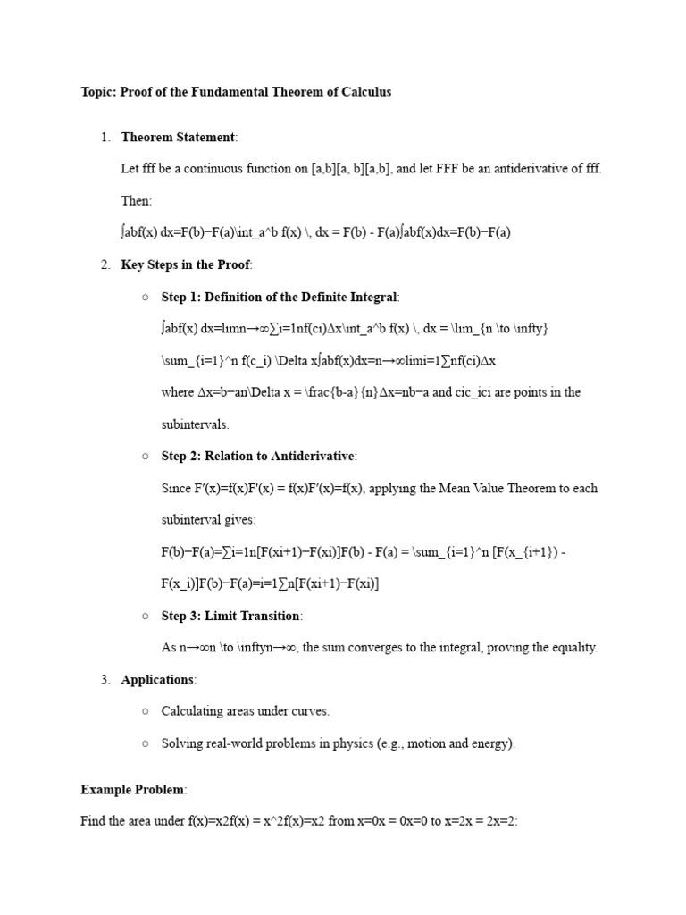 Fundamental Theorem of Calculus Proof | PDF