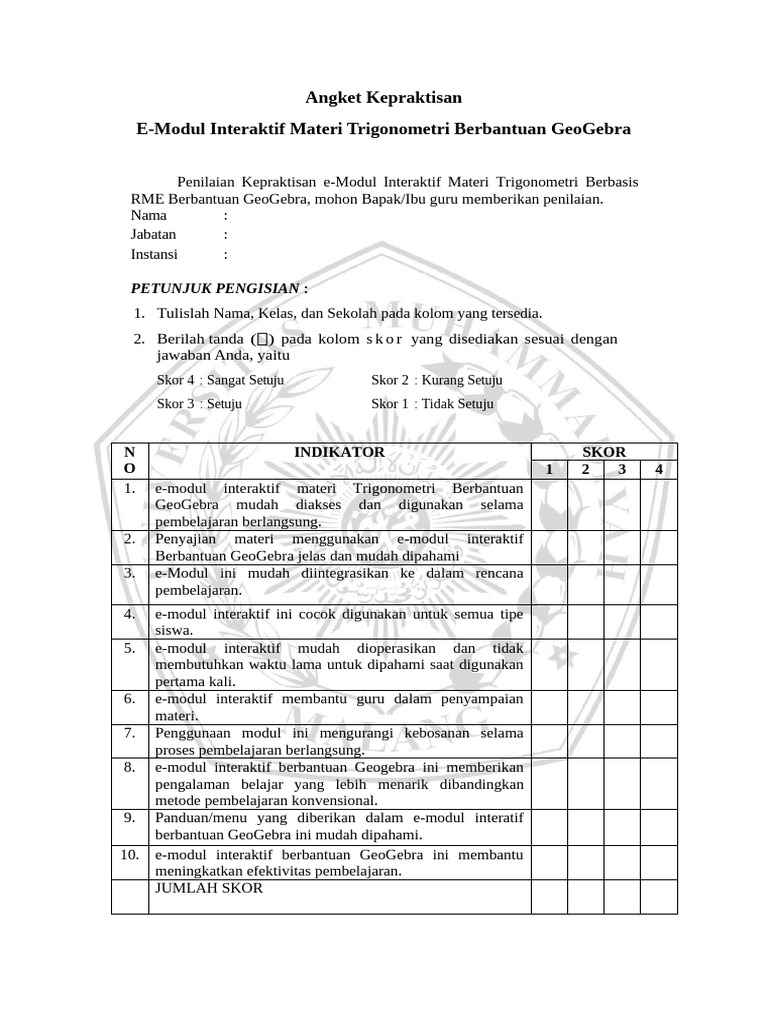 Angket Uji Kepraktisan | PDF