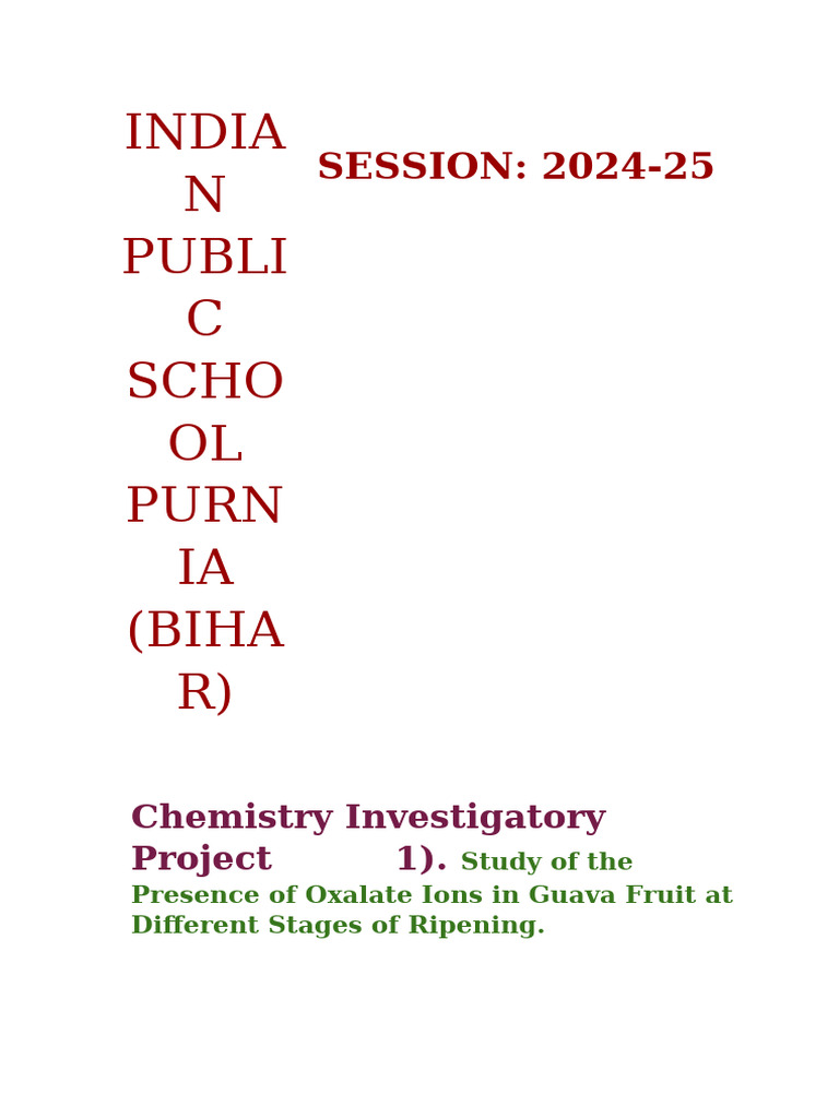Chemistry Investigatory Project Class 12 Study of The Presence of ...