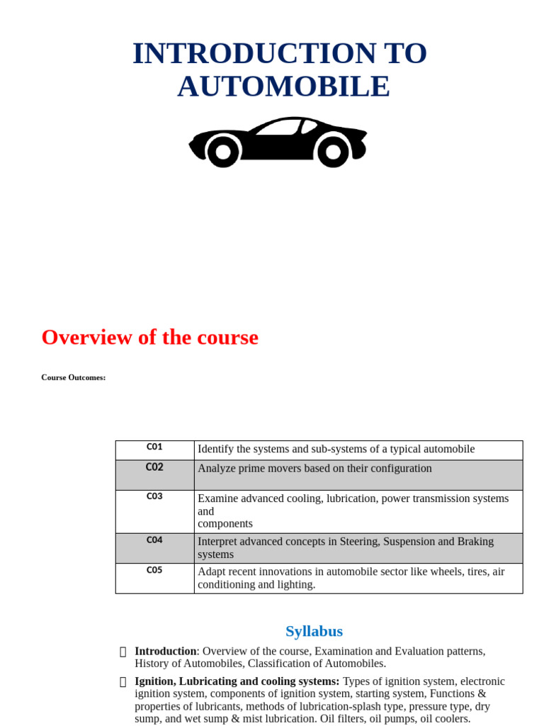 Introduction To Automobile | PDF | Internal Combustion Engine | Piston