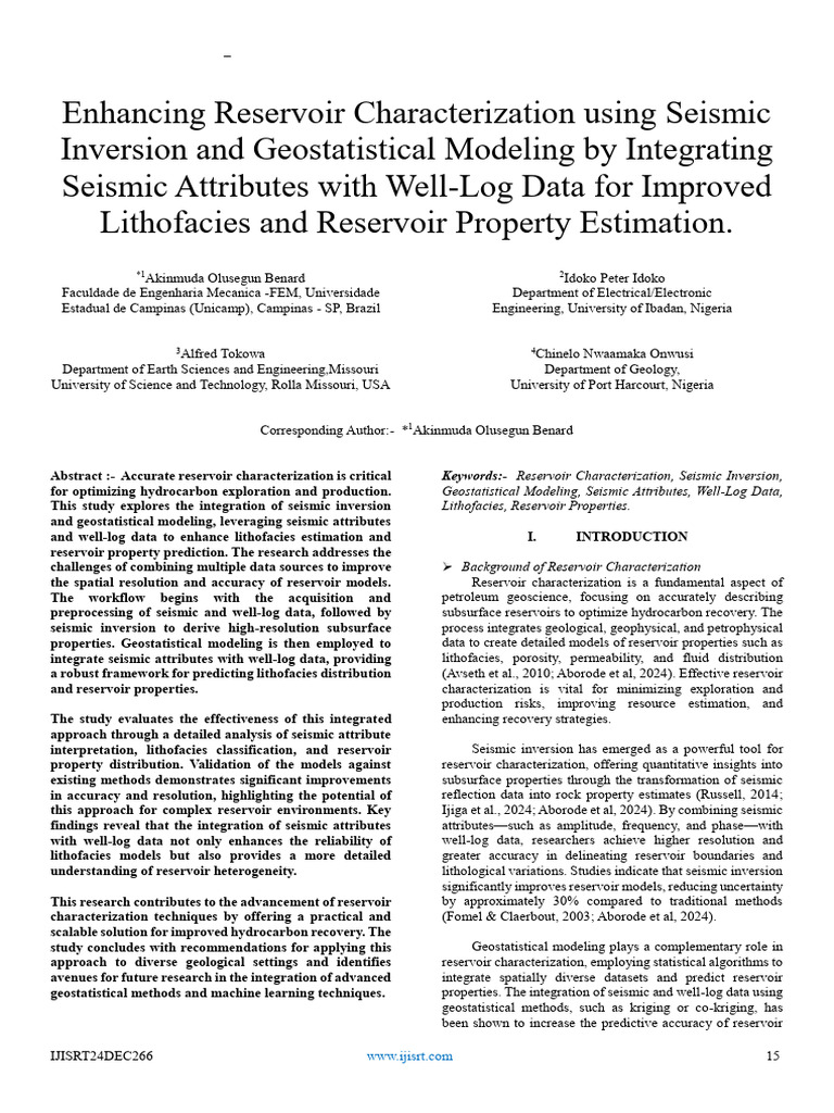 Enhancing Reservoir Characterization using Seismic Inversion and Geostatistical Modeling by ...