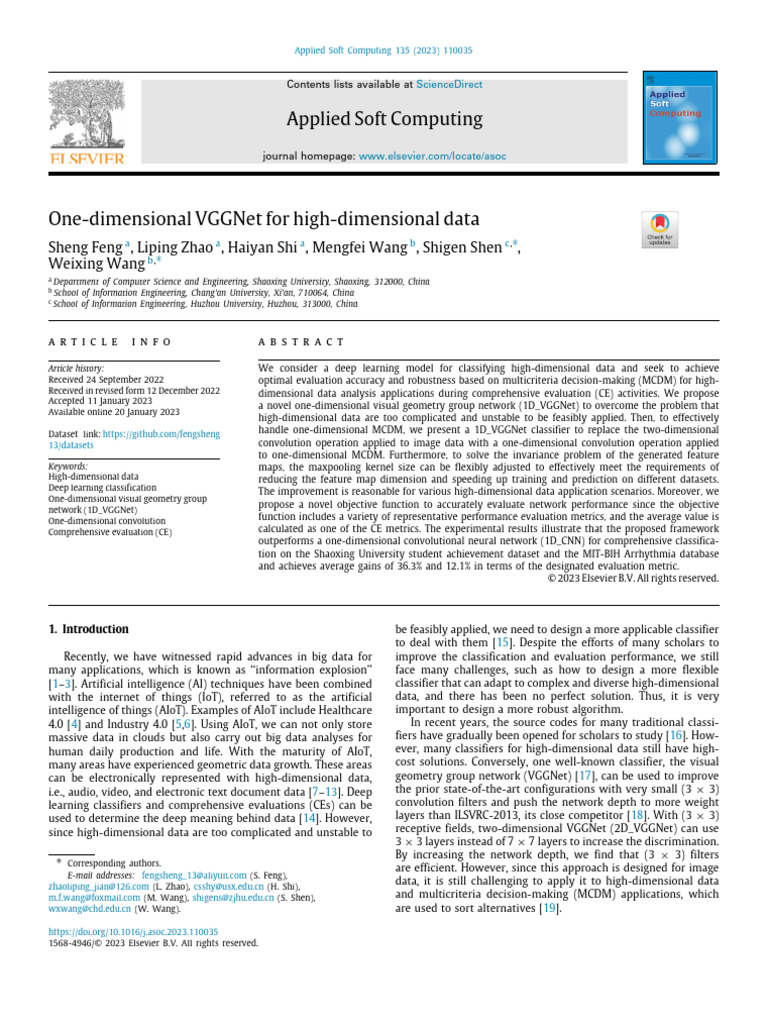 One-Dimensional VGGNet for High-Dimensional Data | PDF | Artificial ...