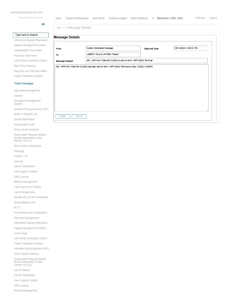 Customs Agent Message Notification | PDF