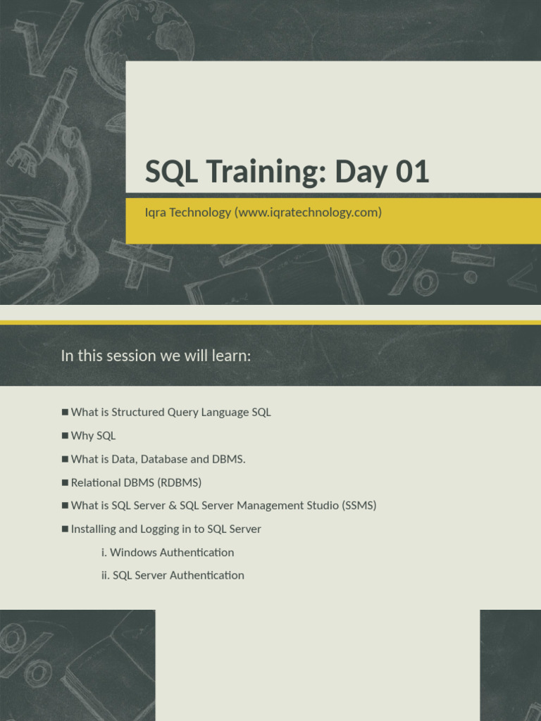 Iqra Technology SQL Training Day 1 | PDF | Sql | Databases