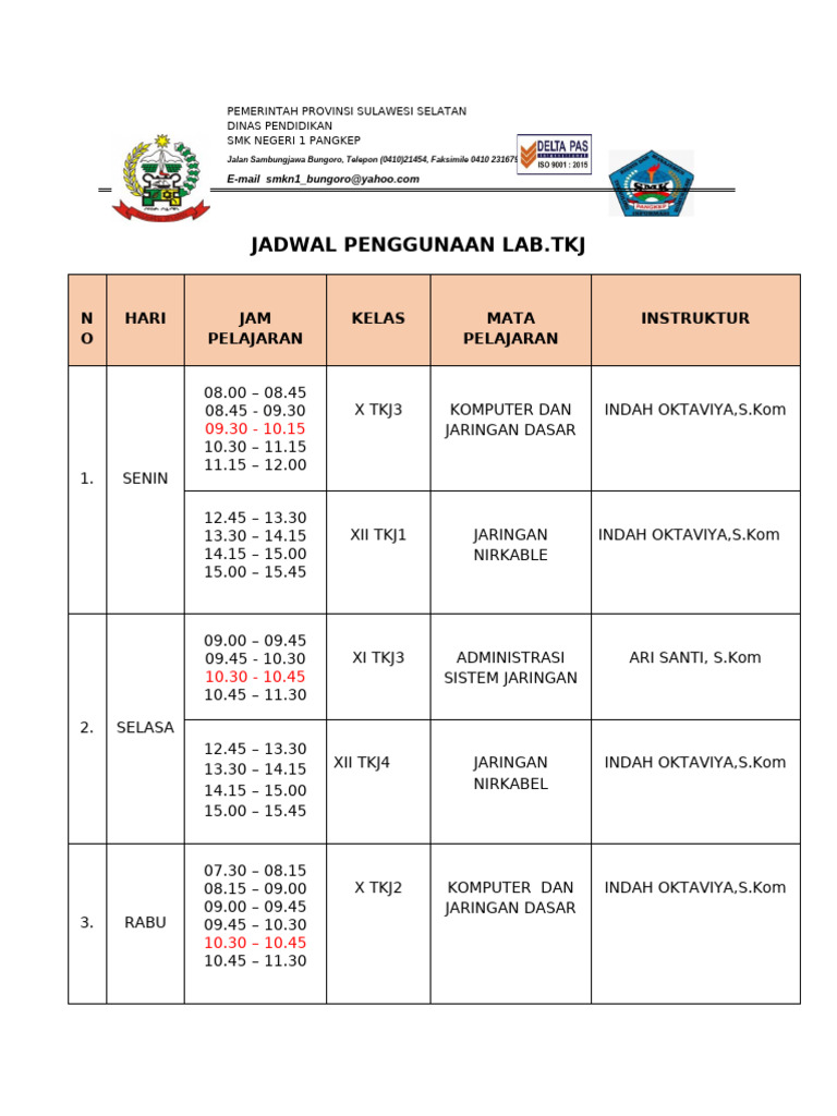 Jadwal Lab TKJ SMKN 1 Pangkep | PDF