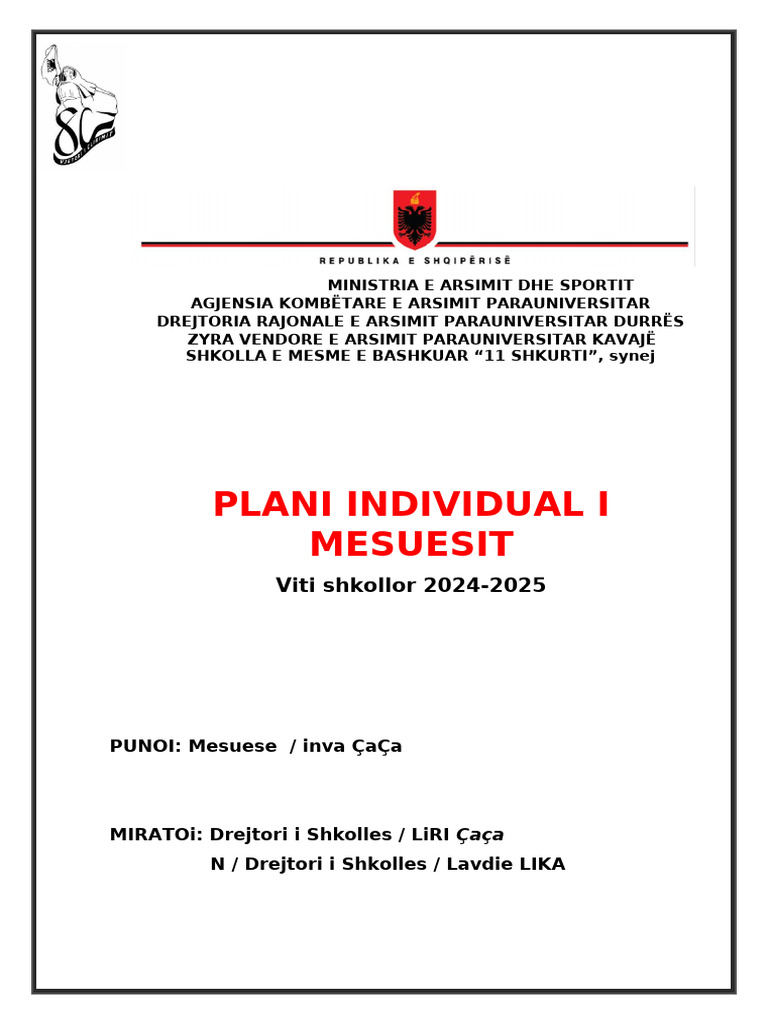 Plani Indiv I Mesuesit 2023-2024 | PDF