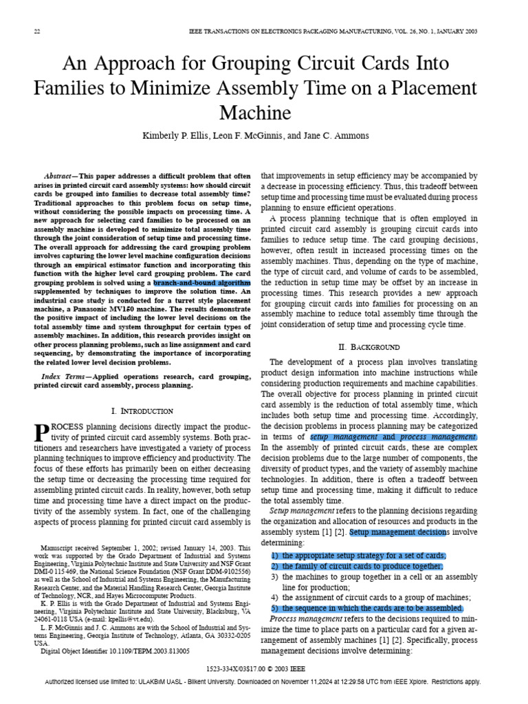 An - Approach - For - Grouping - Circuit - Cards - Into - Families - To - Minimize - Assembly ...