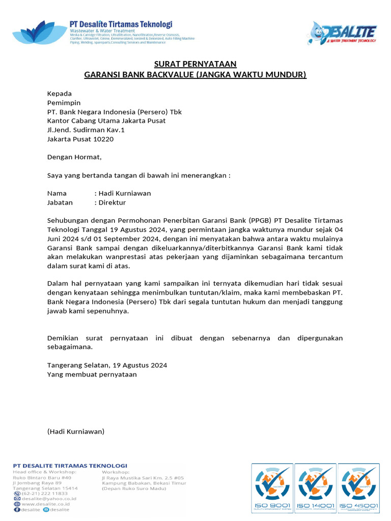 Surat Pernyataan Gb Backvalue Backdated | PDF