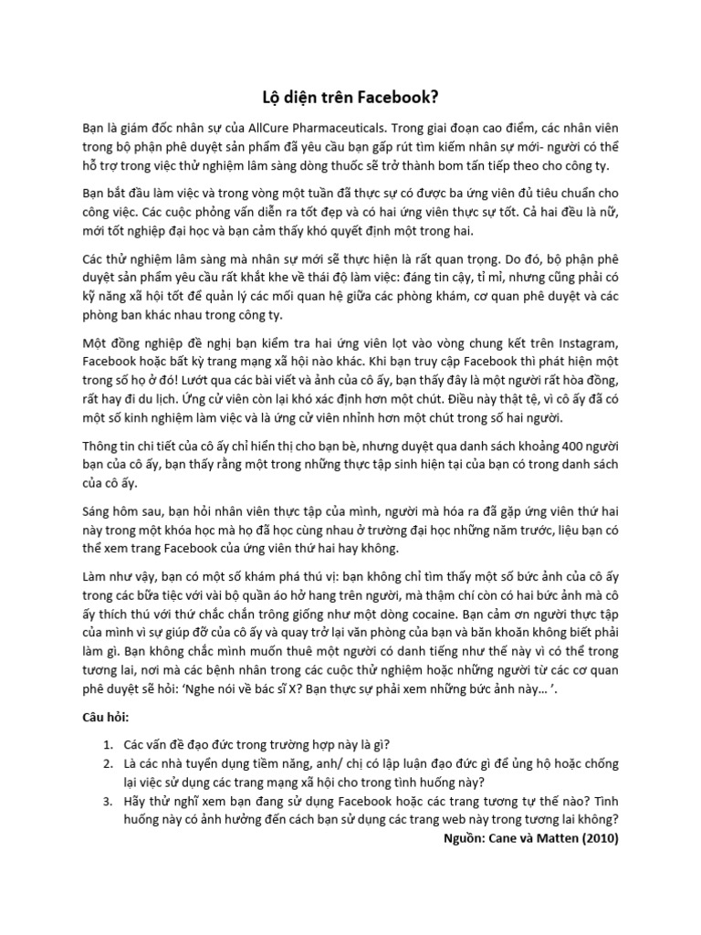 BTTH1 - Lộ diện trên Facebook | PDF