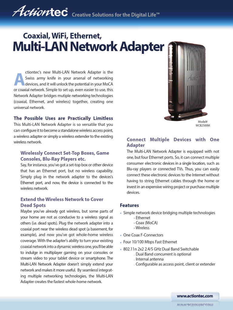 Actiontec WCB2500x Datasheet | PDF | Wi Fi | Computer Network