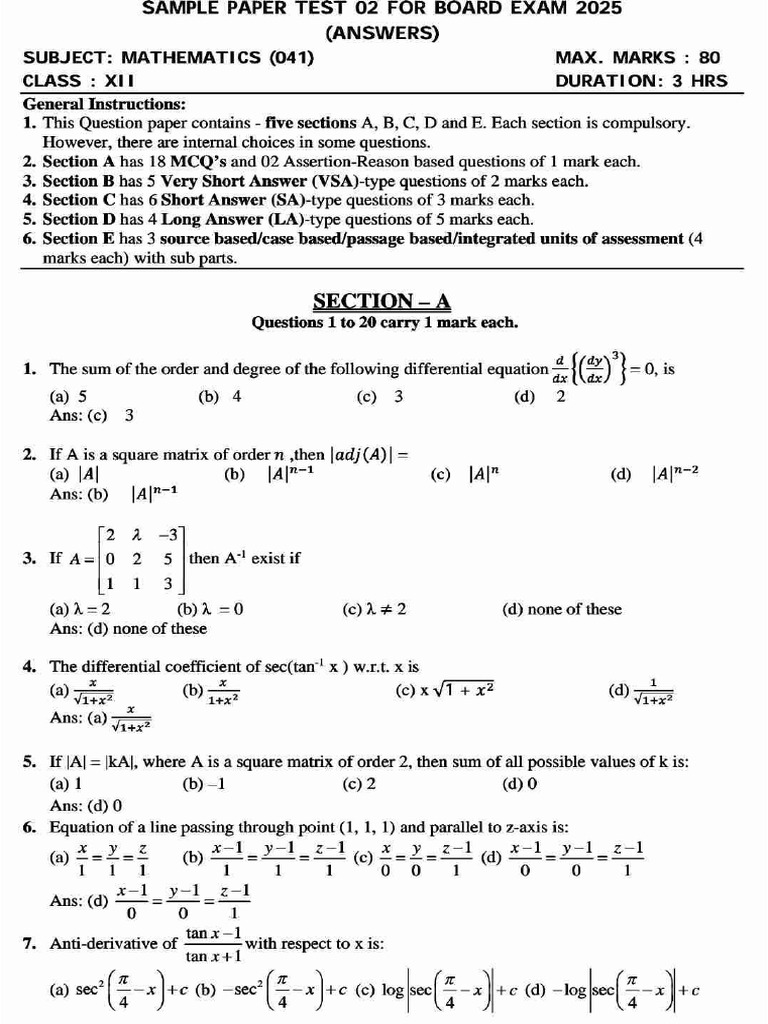 12th Maths Paper-2 Answer Key | PDF