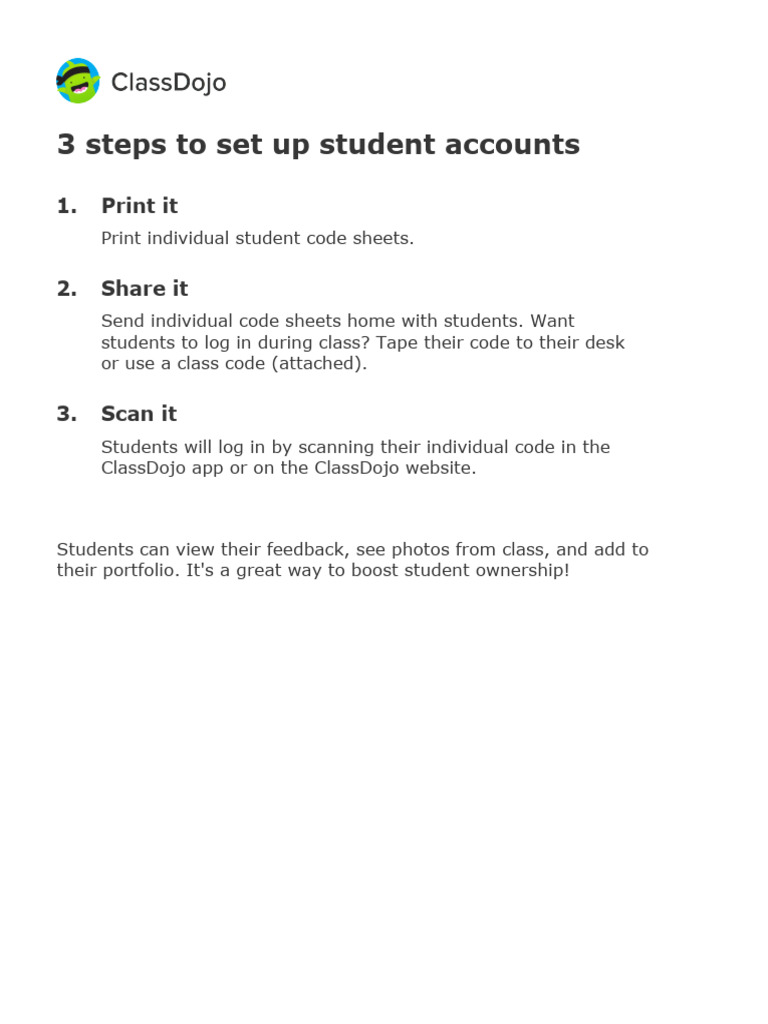 ClassDojo Setup for Students | PDF | Login | Qr Code