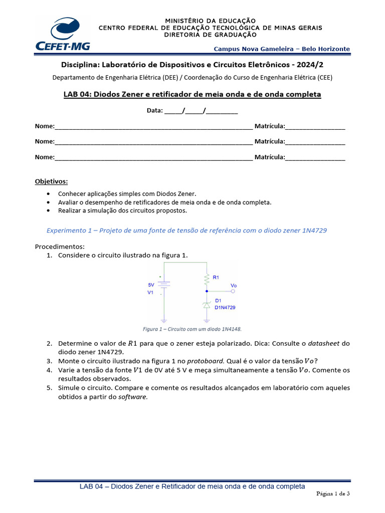 LAB04_Zener_e_Retificador_2024-2 | PDF | Retificador | Rede elétrica