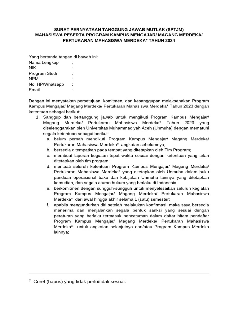 Template SPTJM Mahasiswa | PDF