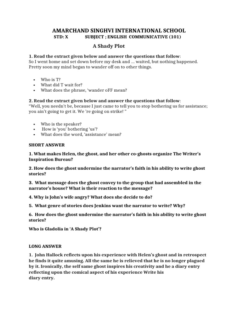 A Shady Plot STD 10 | PDF