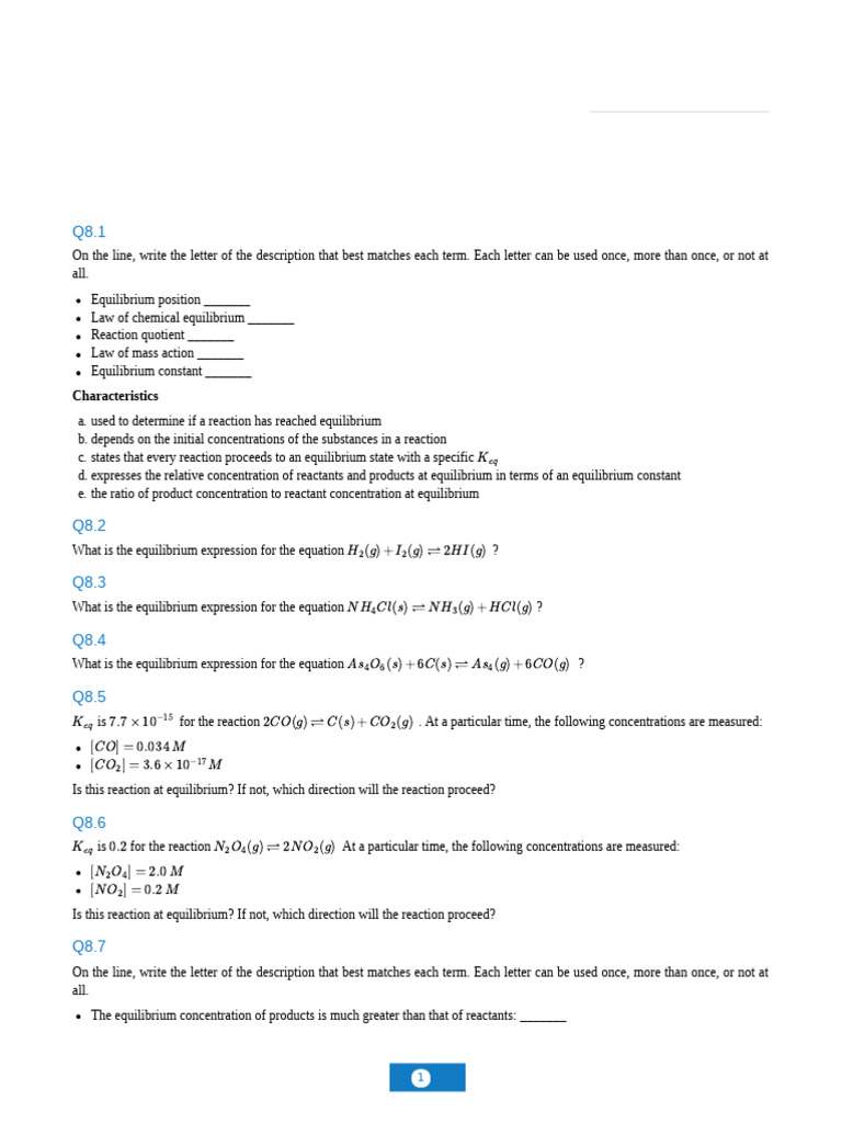 XI Equilibria - and - Equilibrium - Constants - (Worksheet) | PDF ...