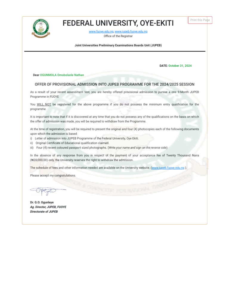 Portal - Jupeb.fuoye - Edu.ng Adml | PDF