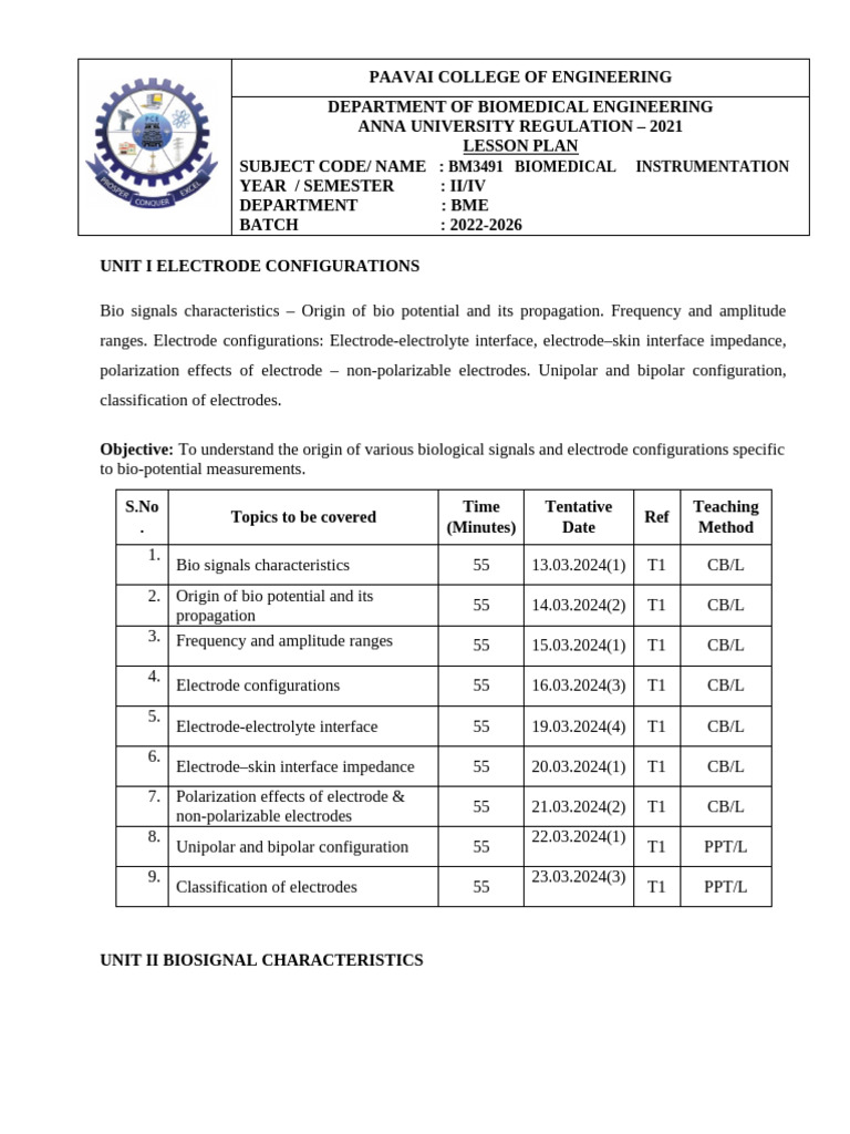 Lesson Plan Format- BMI-2 | PDF | Sensor | Electronic Engineering