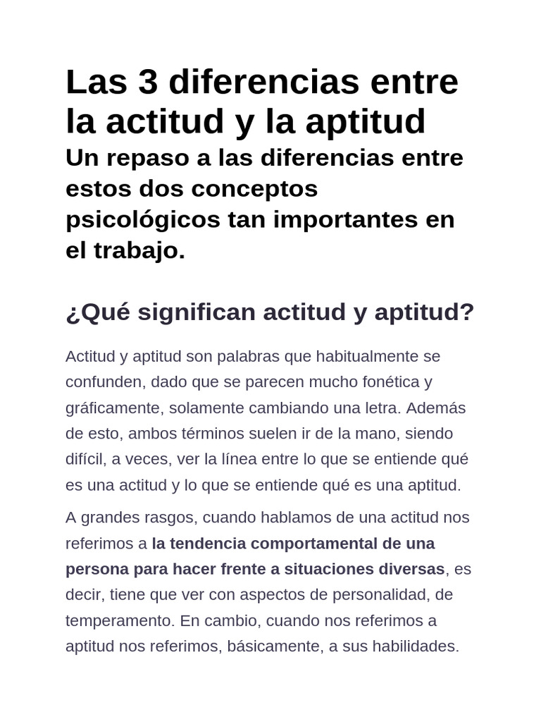 Diferencias Entre Actitud y Aptitud | PDF | Actitud (psicología) | Maestros