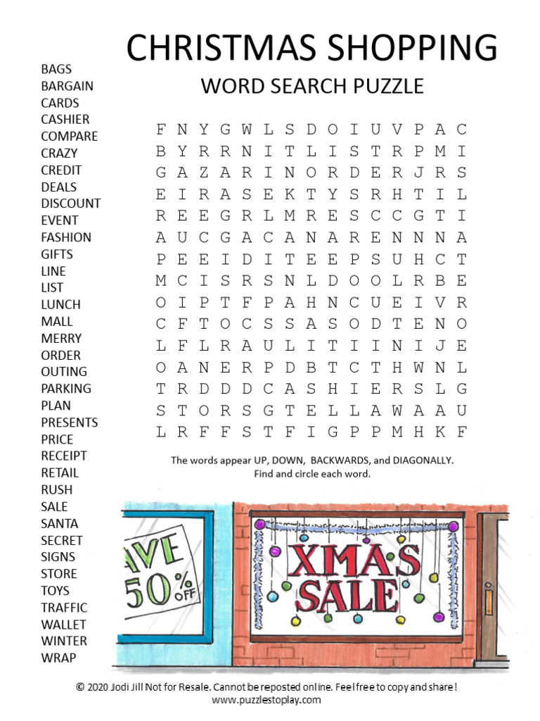 Christmas Shopping Word Search Puzzle File | PDF