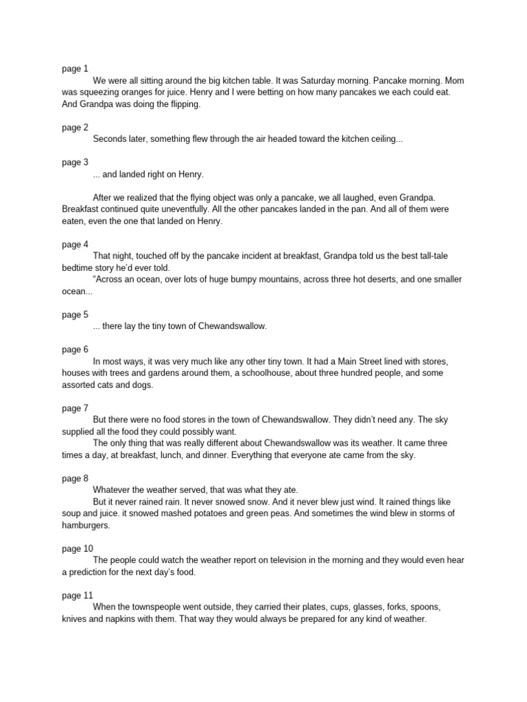 Cloudy With A Chance of Meatballs Script | PDF | Meal | Hamburgers