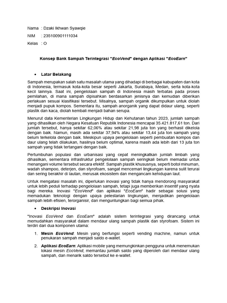 Dzaki - Konsep EcoVend X EcoEarn | PDF