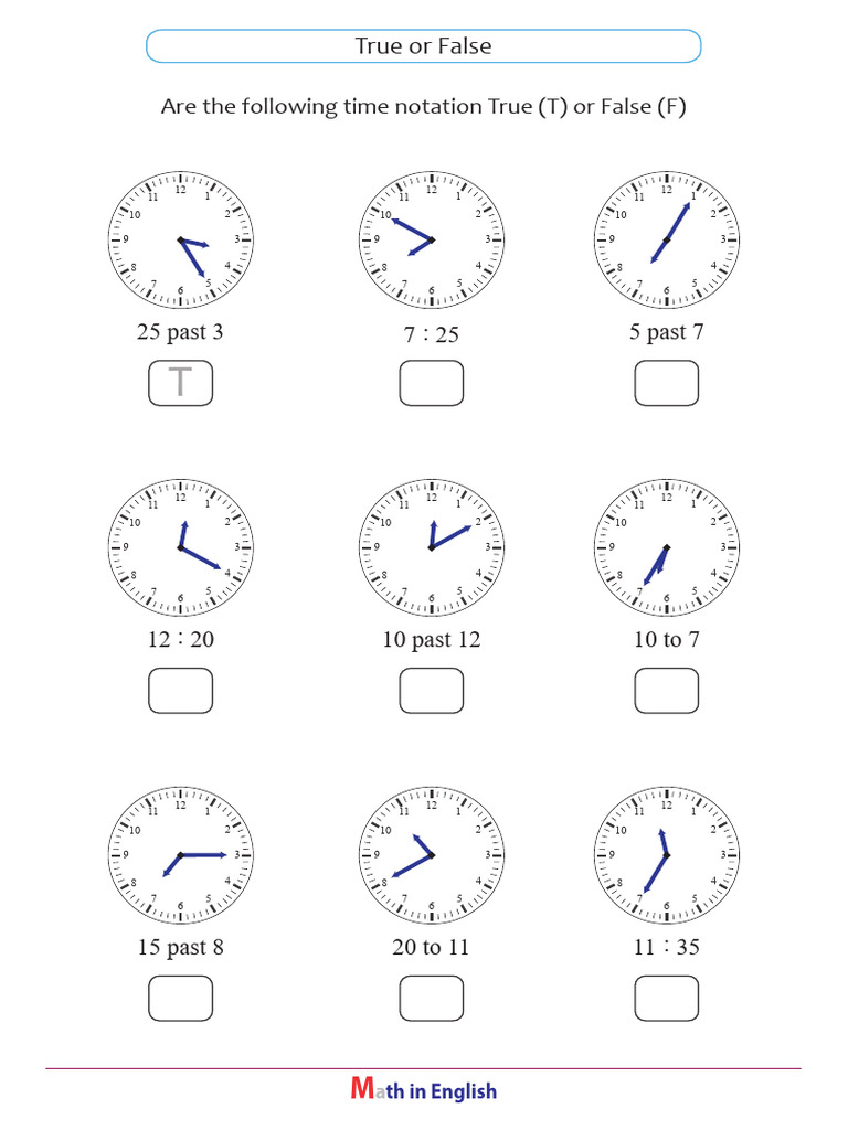 Time Notation True or False Quiz | PDF