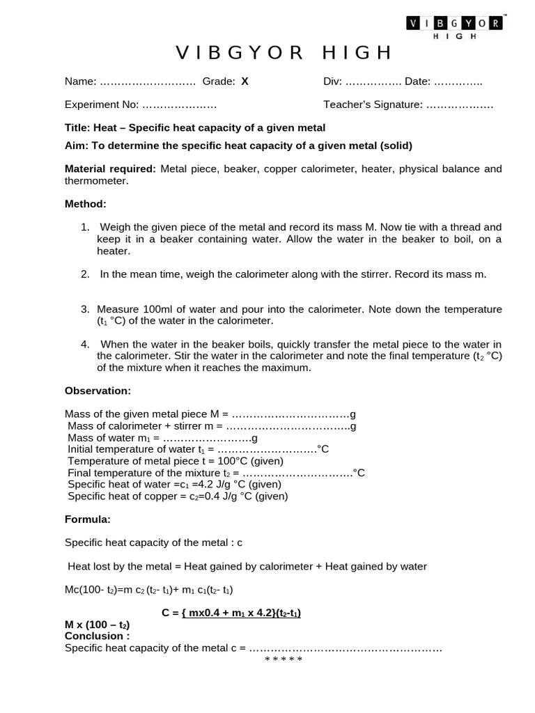 Practical - 8 - Specific Heat Capacity of A Given Metal | PDF