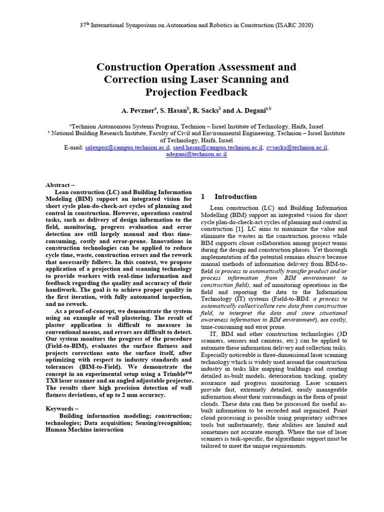Construction Operation Assessment Ans Correction Using Laser Scanning and Projection Feedback ...