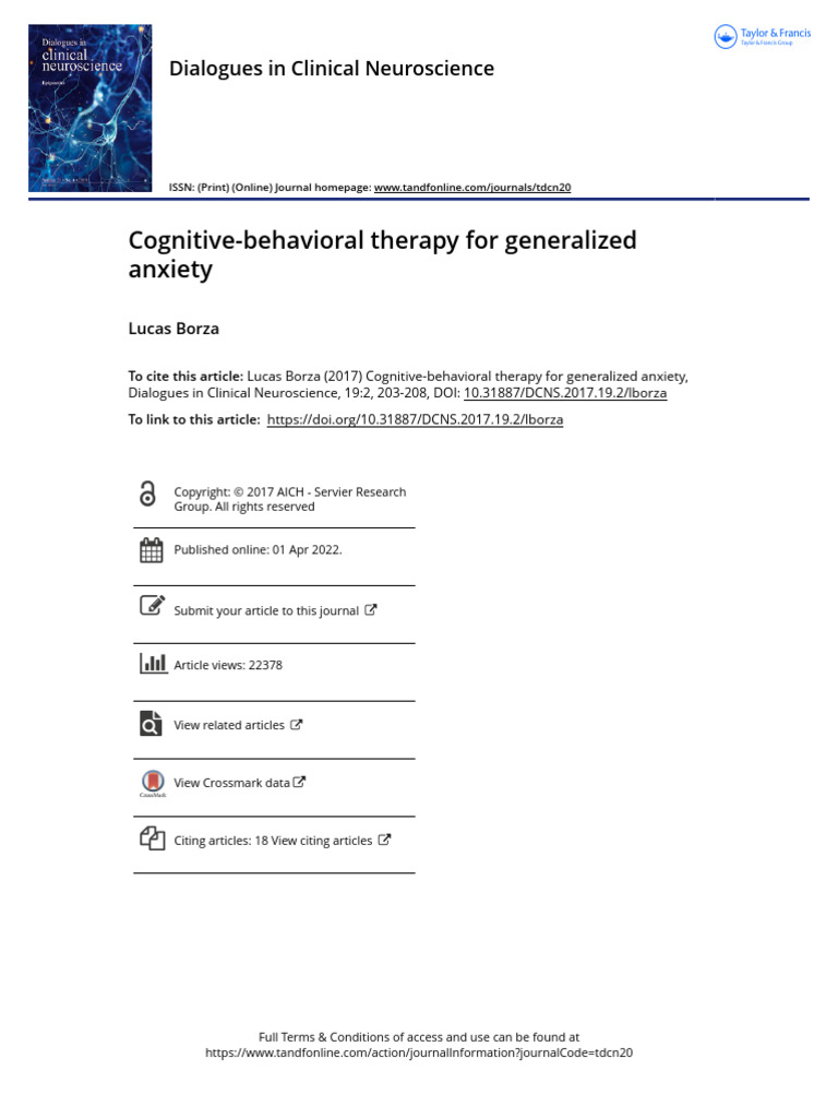 Cognitive-Behavioral Therapy For Generalized Anxiety | PDF | Generalized Anxiety Disorder ...