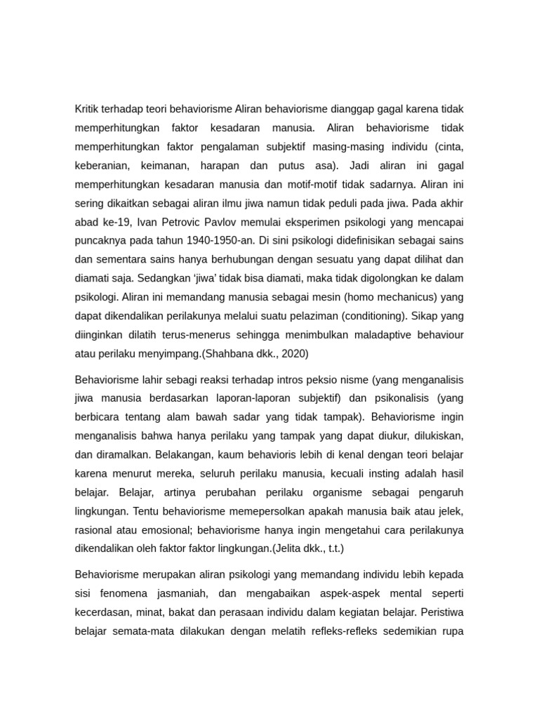 Kritik Terhadap Teori Behaviorisme Aliran Behaviorisme Dianggap Gagal ...