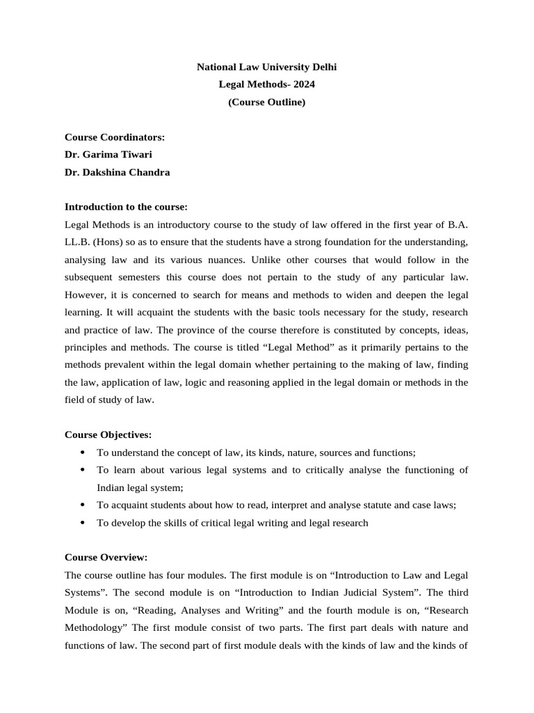 LM Detailed Course Outline and Readings | PDF | Judiciaries | Methodology