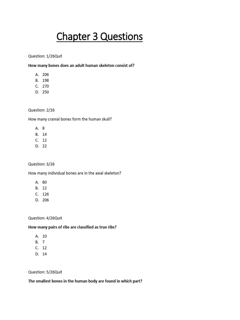 Chapter 3 Questions & Answers | PDF | Bone | Skull