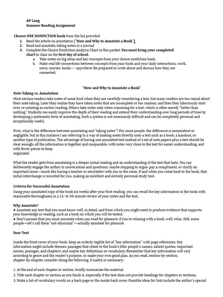 AP Language & Composition Summer Reading 2024 | PDF | Books | Vocabulary