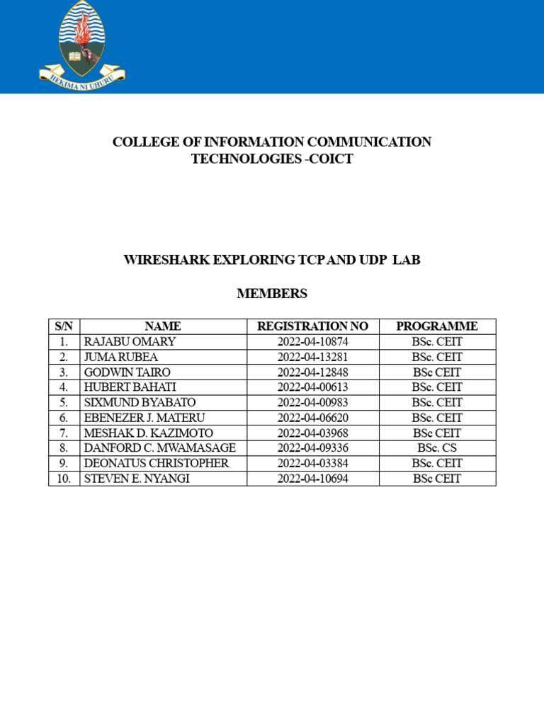 Lab Exercise TCP UDP Wireshak-1 | PDF | Computer Network | Transmission Control Protocol