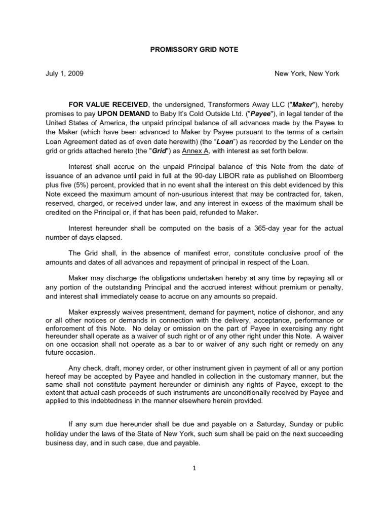 Form of Grid Note | PDF | Interest | Loans