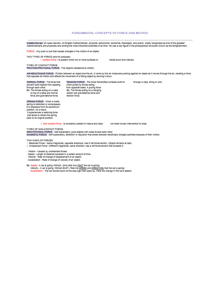 1. FUNDAMENTAL CONCEPTS OF FORCE AND MOTION- | PDF | Force | Tension (Physics)