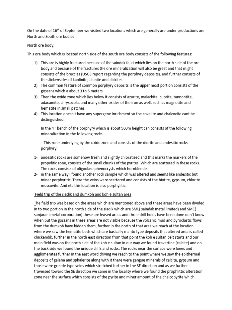 Saindak North and South Ore Bodies Data (Personal) | PDF | Ore | Petrology
