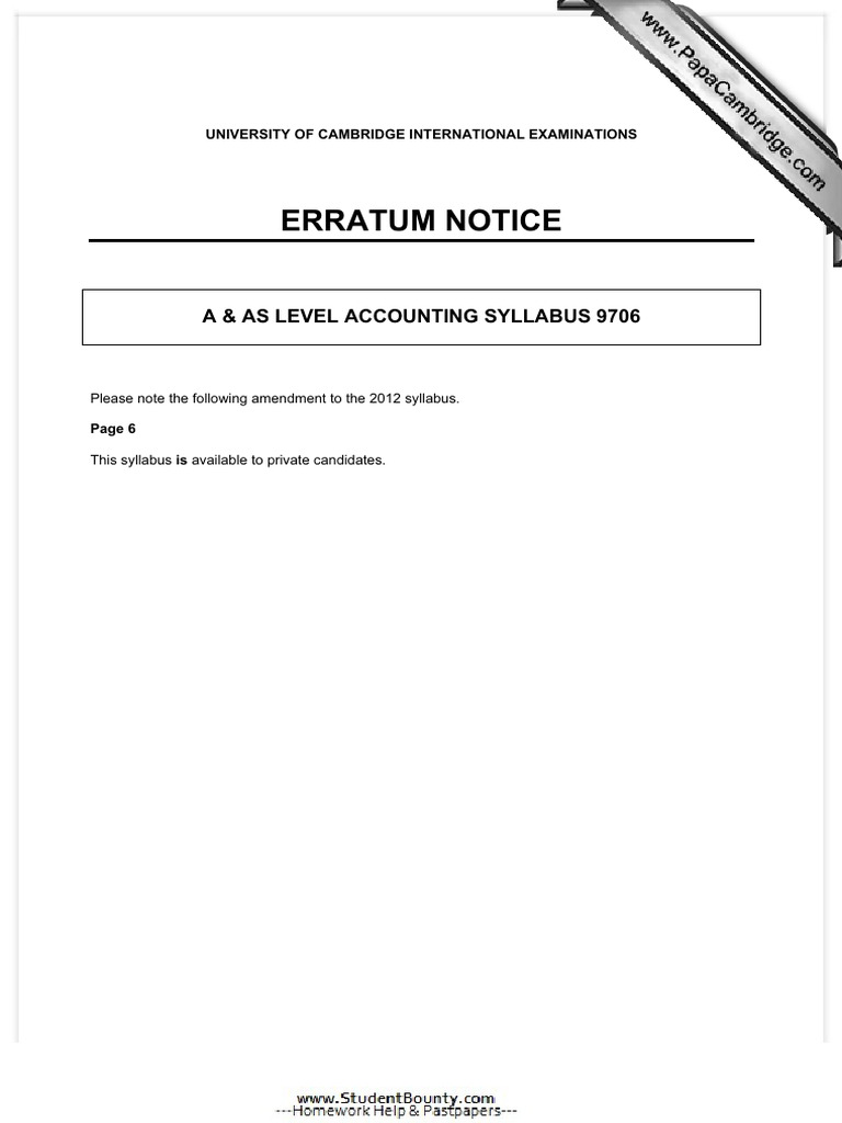 Cambridge A & AS Level Accounting Erratum | PDF