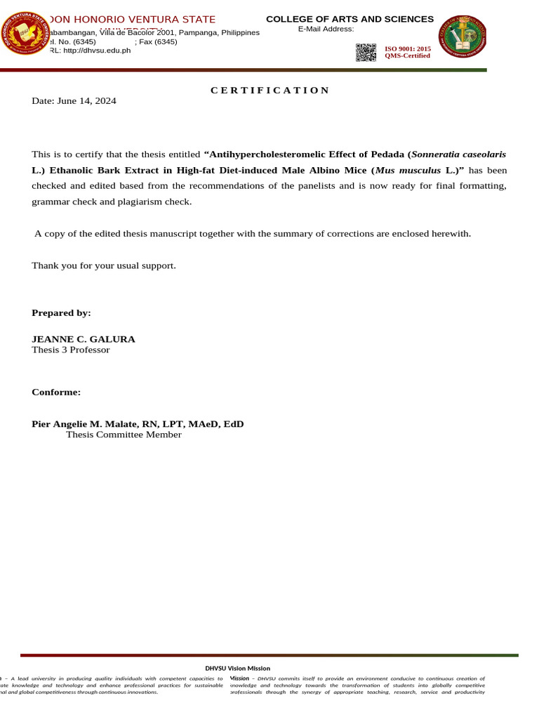 Edited Thesis Certification 1 | PDF